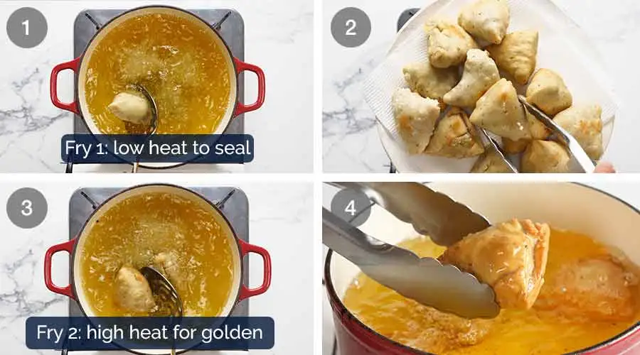 A photo of someone frying the samosas